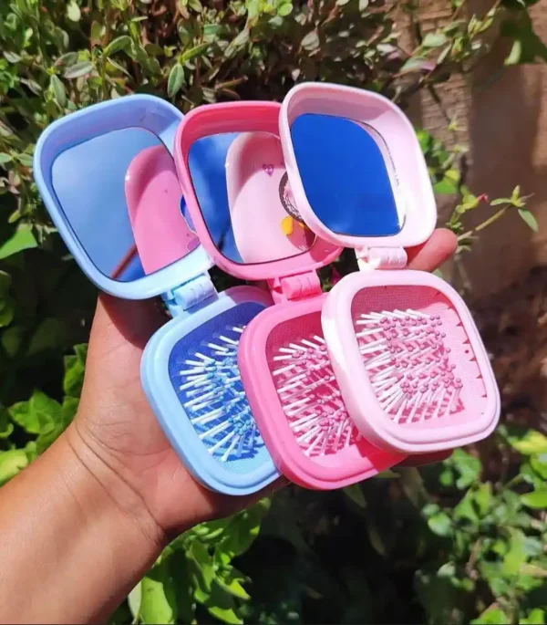 Compact Cute Folding Hair Brush and Mirror Square - Find Me Store